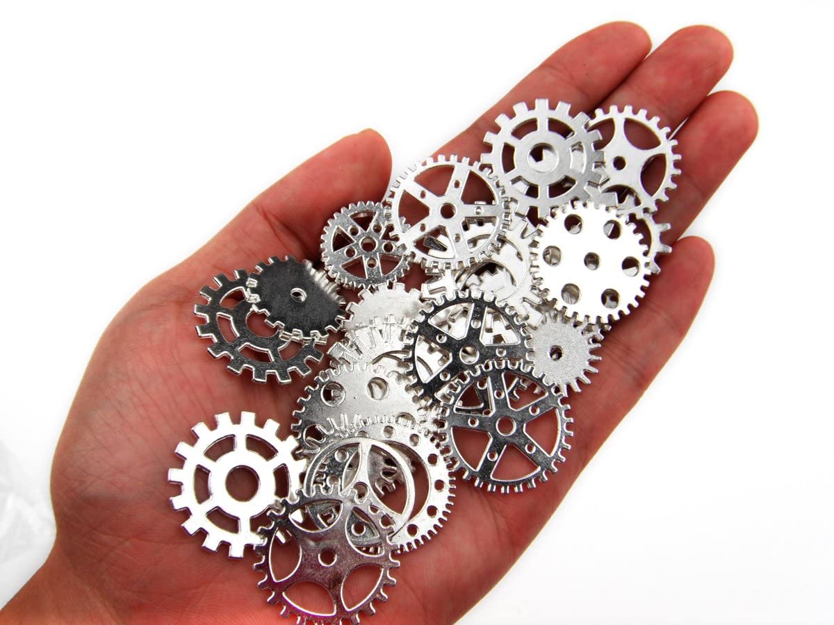 ALL in ONE MAHAVIMOKSA 200 Grams Steampunk Gear Wheel Charms Cog Connectors Pendants Jewelry Finding DIY Craft (Silver)