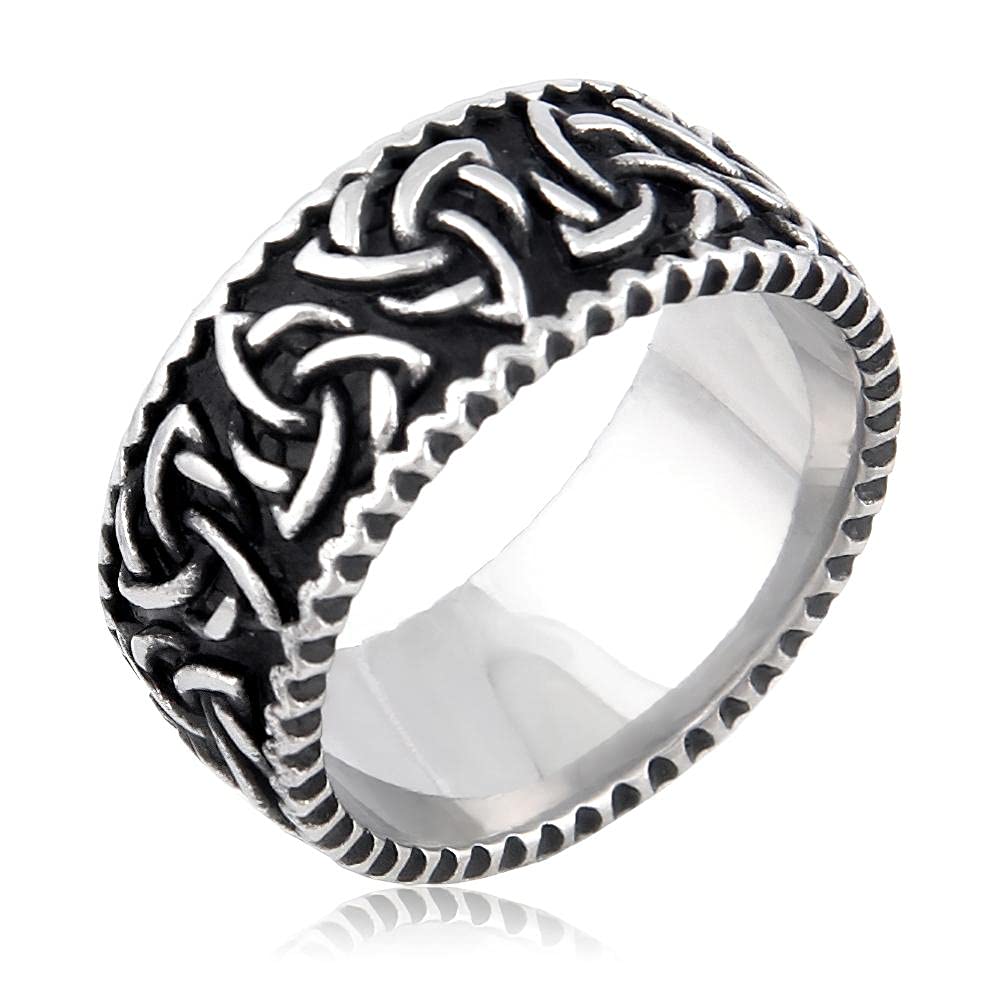 BAVIPOWER Viking Celtic Triquetra Knot Ring Unique Stainless Steel Design Eternity Love Trinity Claddagh Jewelry For Men Women