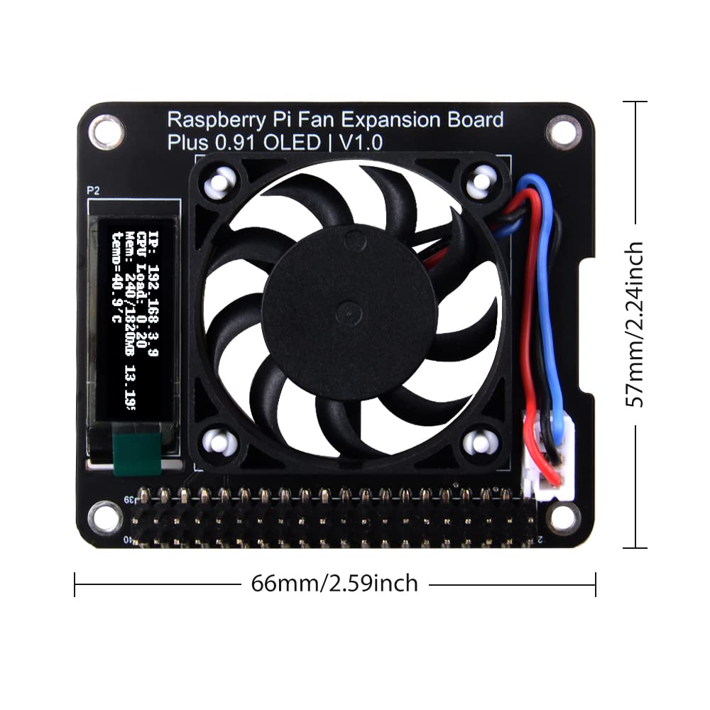 GeeekPi Fan Hat for Raspberry Pi 4 Model B, PWM Fan GPIO Expansion Board with 0.91inch OLED Display for Raspberry Pi 4B/3B+/3B/2B