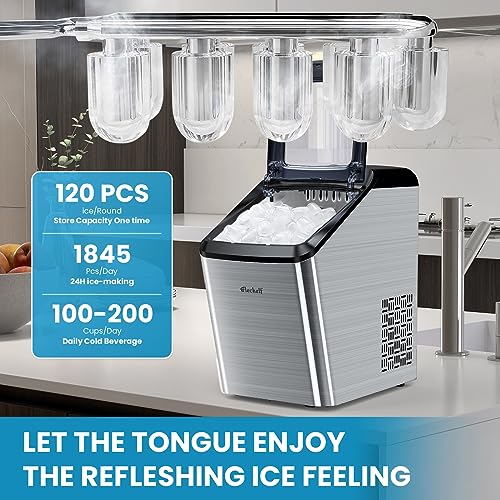 Countertop Ice Makers Countertop Ice Machine Elechelf,33Lbs/24Hr's,Bullet Icer Maker Machine,9 Pcs Cube Ready in 8-15mins with Scoop and Basket,Perfect for Home/Kitchen/Party/Office(Sliver)
