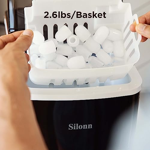 Countertop Ice Maker Machine - Silonn 9 Cubes Ready in 6 Mins, 26lbs in 24Hrs, Self-Cleaning Ice Machine with Ice Scoop and Basket