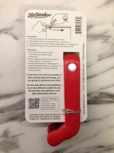ZipSealer- The Original Zipper Lock Bag Sealer. The Easiest & Fastest Way To Seal Zipper Lock & Zip Top Bags. Patented. (Red)