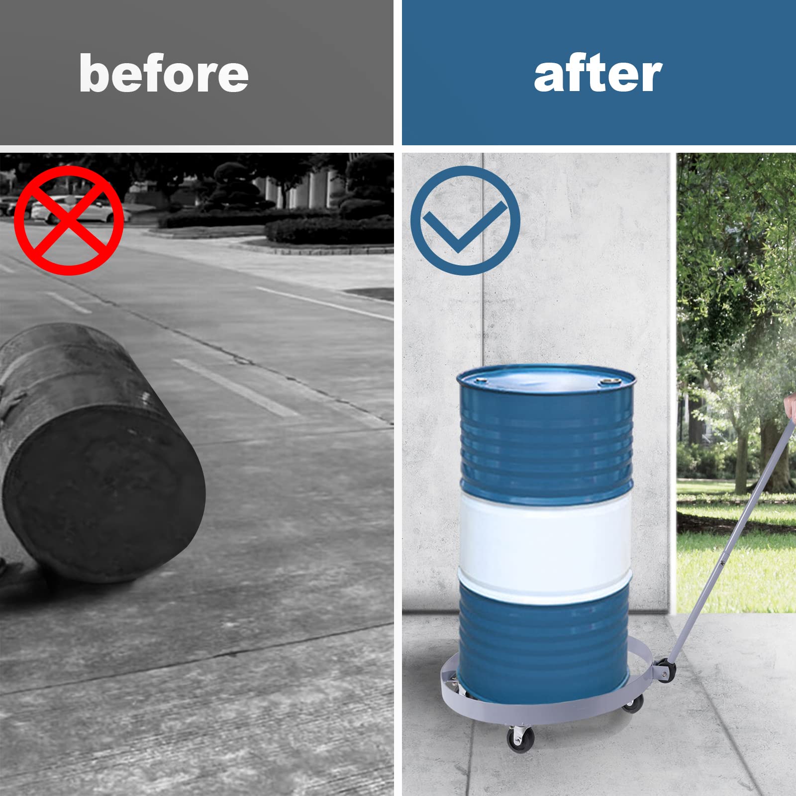 Bucket Dolly Heavy Duty Smooth Rolling Cart 360°Rotation Handle Swing Up and Down (Gray)