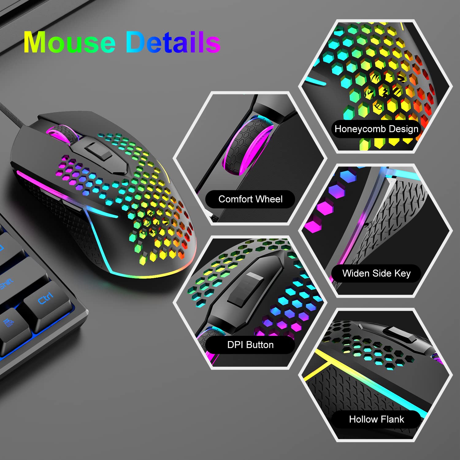 One Handed Gaming Keyboard and Mouse Combo,Rainbow Backlit 39 Keys Mechanical Feel Portable Mini Gaming Keypad+RGB Gaming Mouse+P6 LED Backlit Converter for Xbox One/Xbox 360/PS5/PS4/PS3/PC
