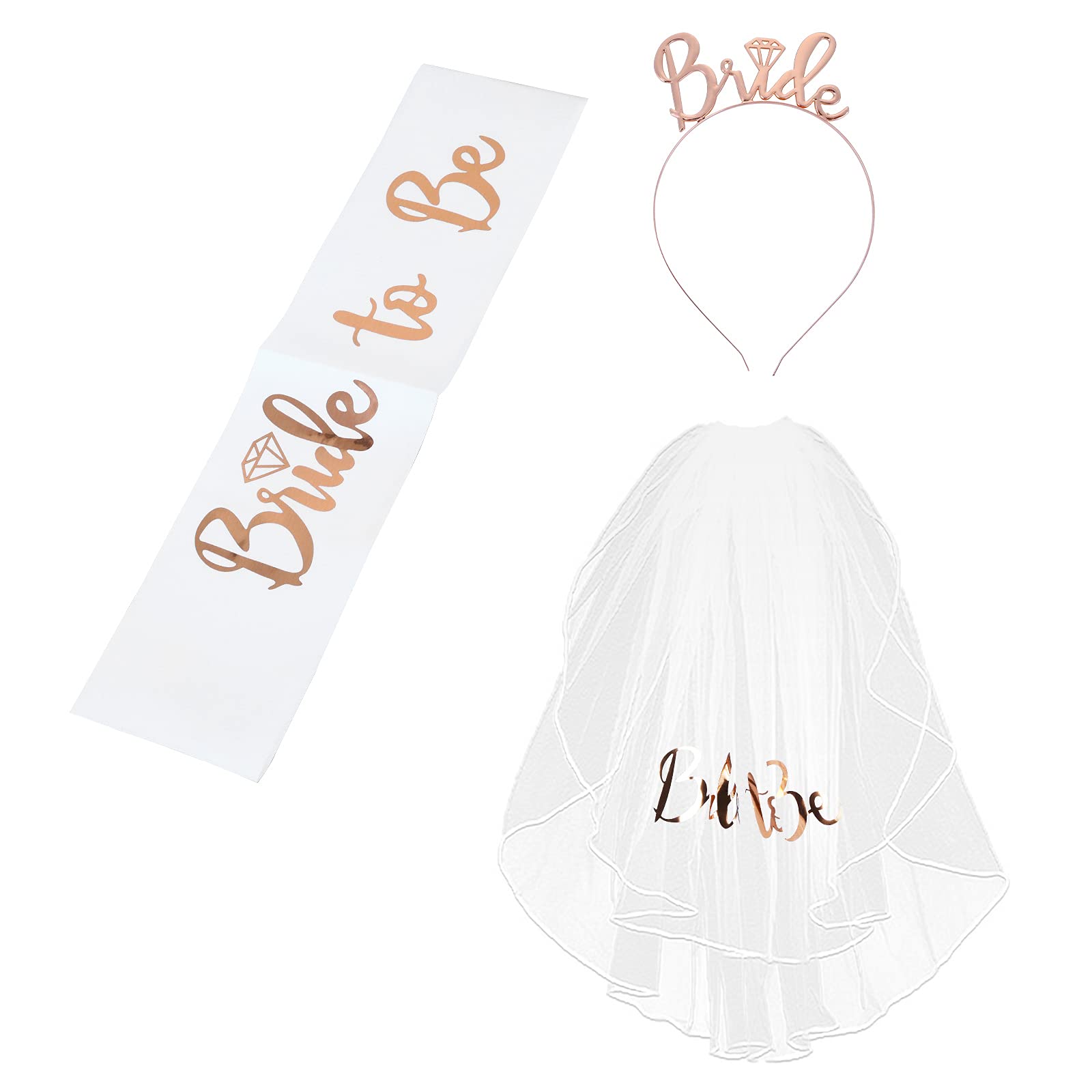 Yolev Bride to Be Set Bachelorette Party Accessories Bridal Shower Decoration Accessories Bride to Be Sash, Bridal Tiara, Veil for Bachelorette Party Supplies, Wedding Party Decoration