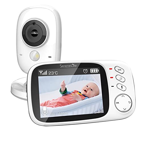 SereneLife Wireless Video Baby Monitor - Dual System w/Temperature Thermometer Sleep Camera, 3.2” Digital Color Screen Wireless Rechargeable Battery, Audio Speaker and Portable Mobile Clip - SLBCAM20