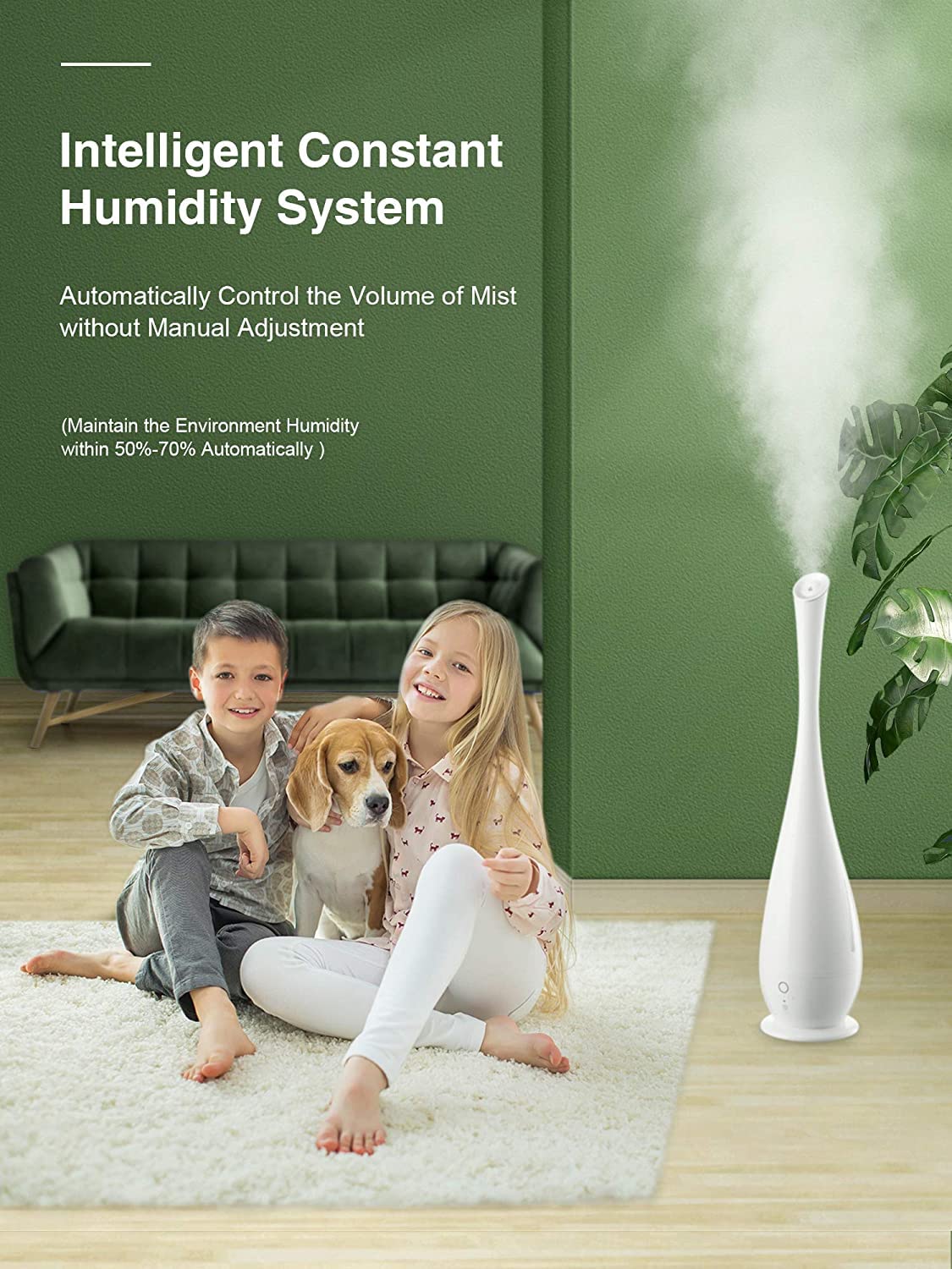 Humidifier, 5L Floor Humidifiers for Large Room with Remote Control, Cool Mist Humidifiers with Oil Diffuser Tray, Smart Humidity Last up to 50 Hours