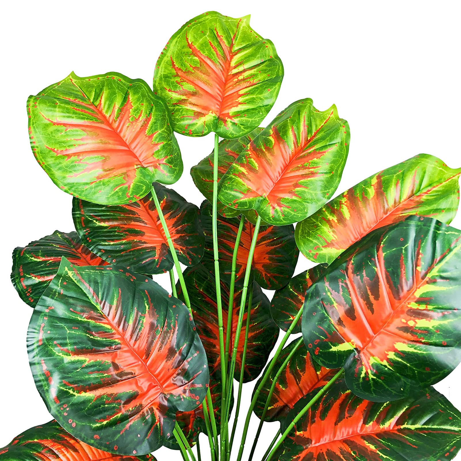 Rozwkeo Artificial Plants Fake Turtle Tree Leaves with Stems 29" Tall Faux Palm Tree Large Imitation Frond Monstera Leaf Tropical Plant Greenery Floral Jungle Party Home Outdoor Garden Decoration