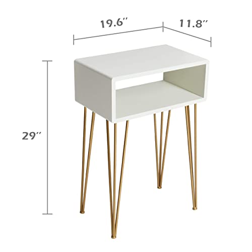 COZAYH Modern Contemporary Nightstand Set of 2, Extreme Minimalism End Table Open Shelf Style Bedside Table on Metal Hairpin Legs (White&Gold)