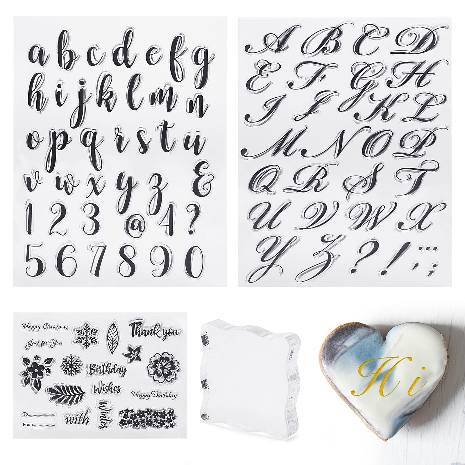 Coitak 4 PCS Alphabet Cake Stamp Tools, Alphabet Letter Fondant Stamps for Cookie Biscuit Cake Decorating, Cookie Stamp Impress
