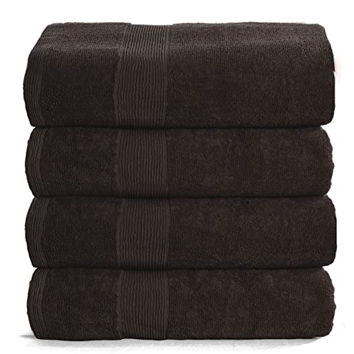 Elvana Home 4 Pack Bath Towel Set 27x54, 100% Ring Spun Cotton, Ultra Soft Highly Absorbent Machine Washable Hotel Spa Quality Bath Towels for Bathroom, 4 Bath Towels Chocolate Brown