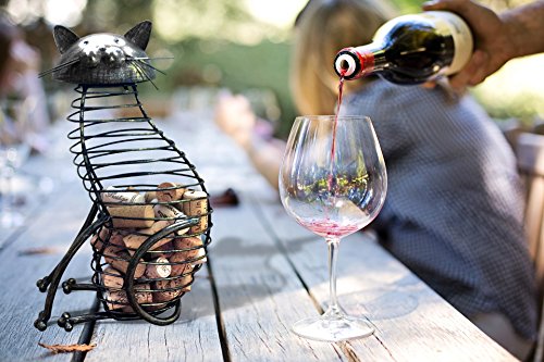 Wine Cork Holder - A Decorative Wine Cork Holder Wine Barrel in The Shape of a Elegant Metal Cat - for cat and Wine Lovers! Great for Wine Corks