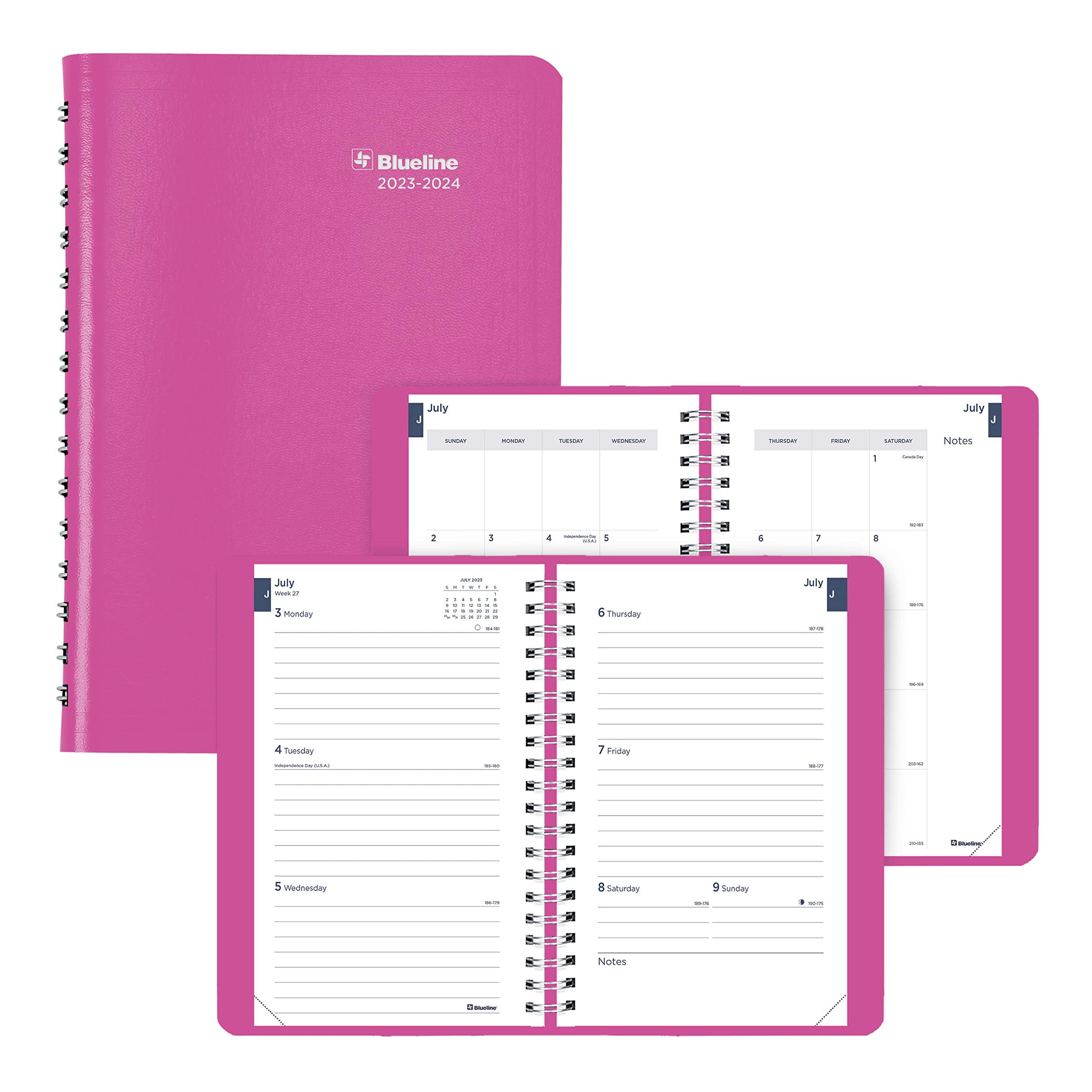 Blueline Essential Academic Weekly/Monthly Planner, 13 Months, July 2023 to July 2024, Twin-Wire Binding, Soft Vicuana Cover, 8" x 5", Bubble Gum Pink (CA101F.01-24)
