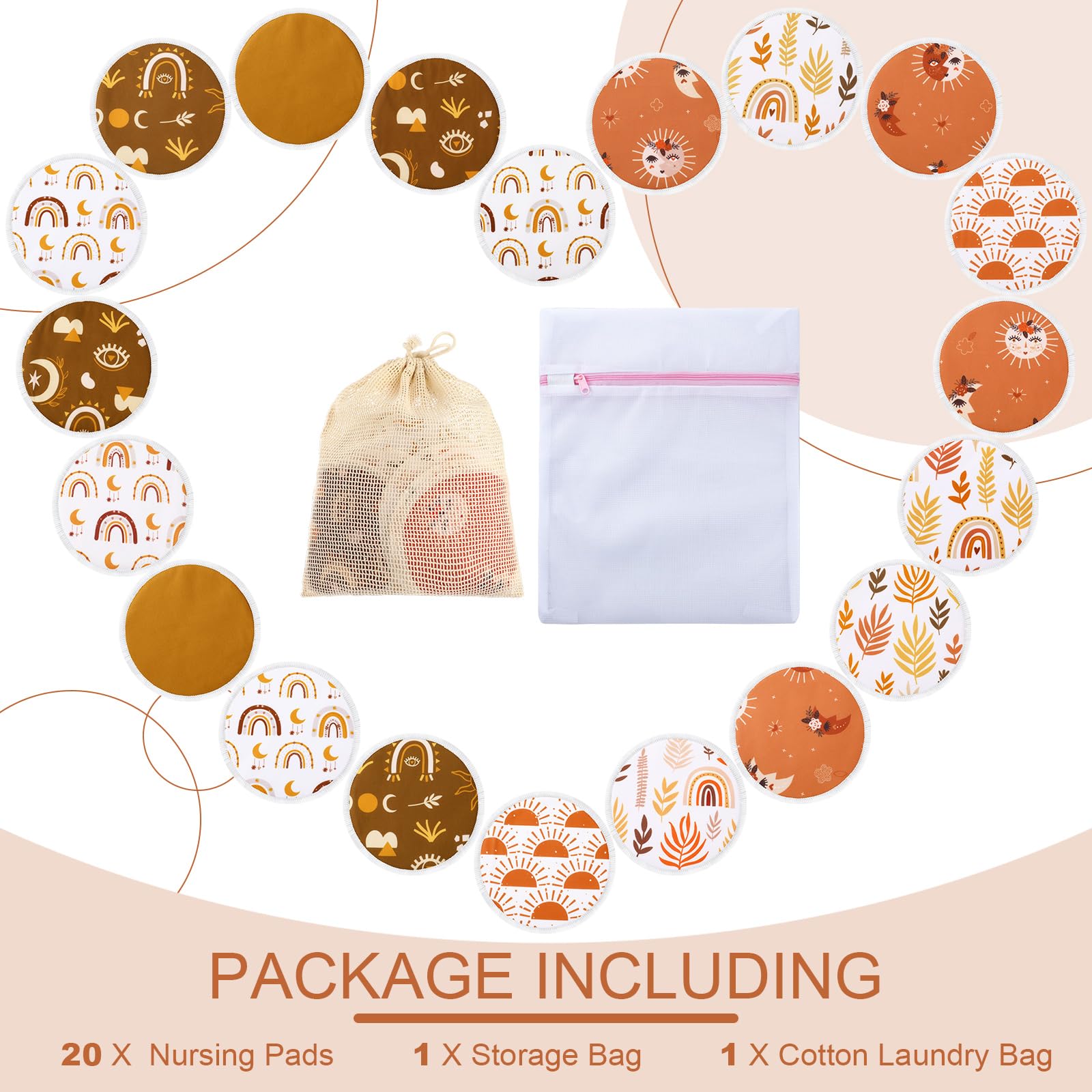 Berlune 20 Pcs 4.7" Reusable Nursing Pads Washable, Cotton Soft Breast Pads, Absorbent Nipple Pads with Storage Bag and Laundry Bag for Breastfeeding Pumping Bra