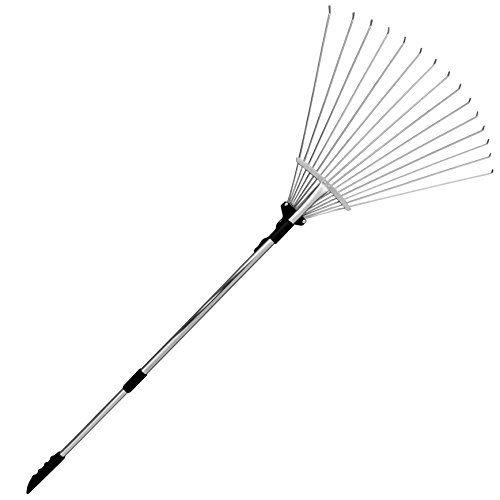 TABOR TOOLS Adjustable Metal Rake - Collapsible & Telescopic - Garden, Yard, & Lawn - Ideal for Leaves, Shrubs & Small Areas. J16A