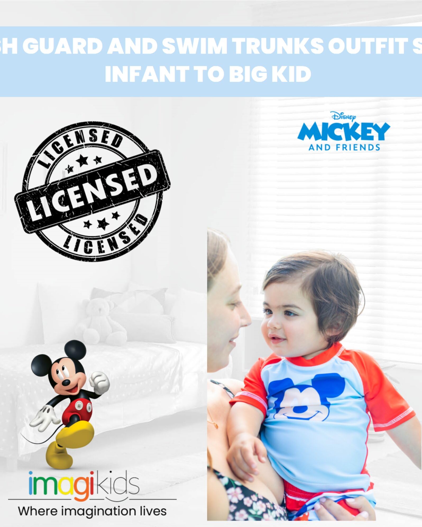 Disney Mickey Mouse Toddler Boys Rash Guard and Swim Trunks Set Blue/Multicolor 4T