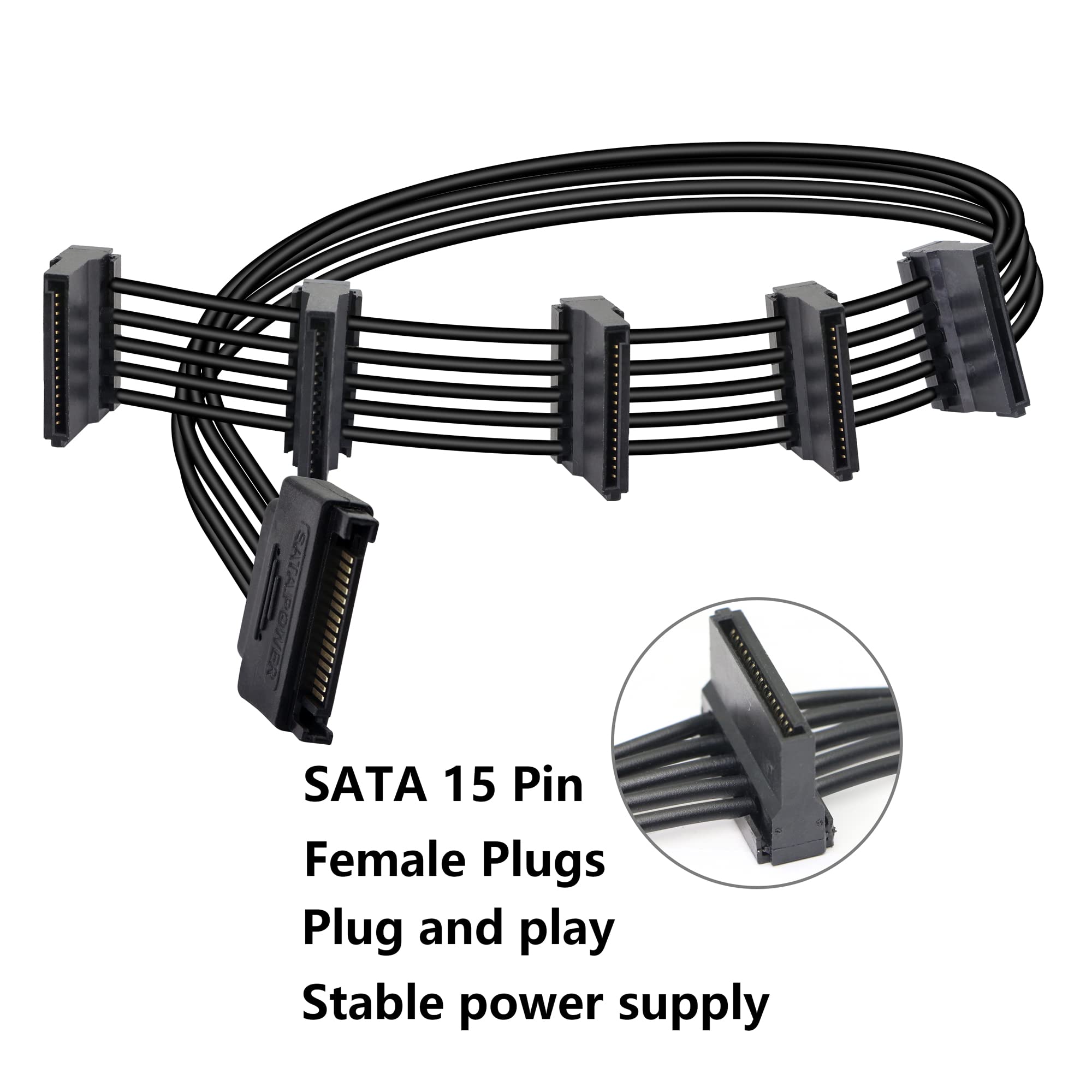 GELRHONR 15Pin SATA Male to 5 x 15 Pin SATA Female Hard Drive Power Right Angle Splitter Adapter Cable Extension Cable for Hard Disk 50CM