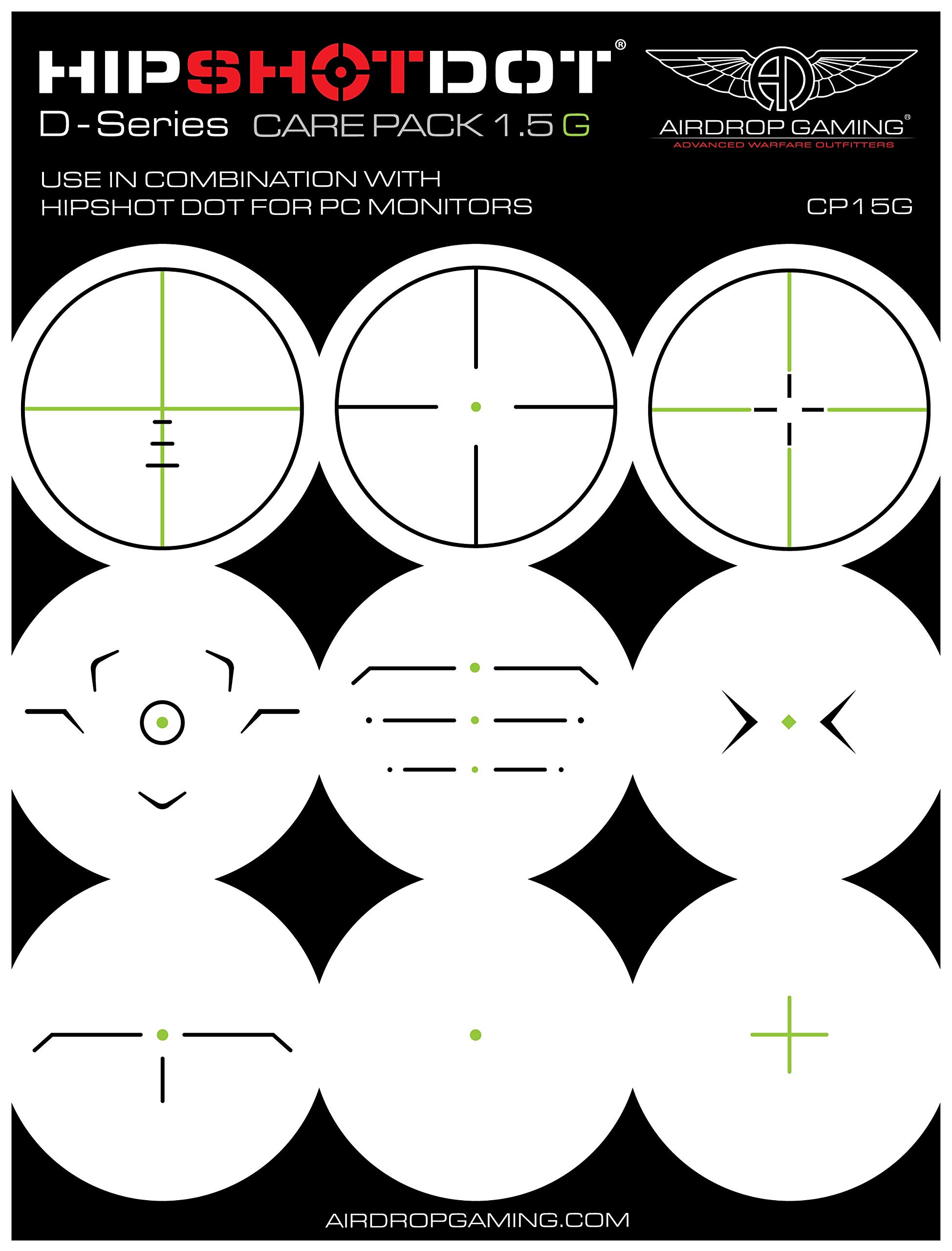 HipShotDot D-Series Care Pack - Reusable Transparent Aim Sight Assist TV Decals - Gaming Television or Monitor Decal for FPS Video Games Compatible with PC, Xbox & Playstation (1.5 Green)