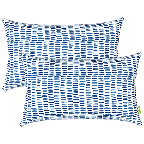 LVTXIII Set of 2 Patio Lumbar Pillows, 12âx20â Fade Resistant Outdoor Lumbar Pillow with Inners, Fluffy Decorative Garden Lumbar Cushions for Home Patio Coach Sofa Use, Pebble Blue