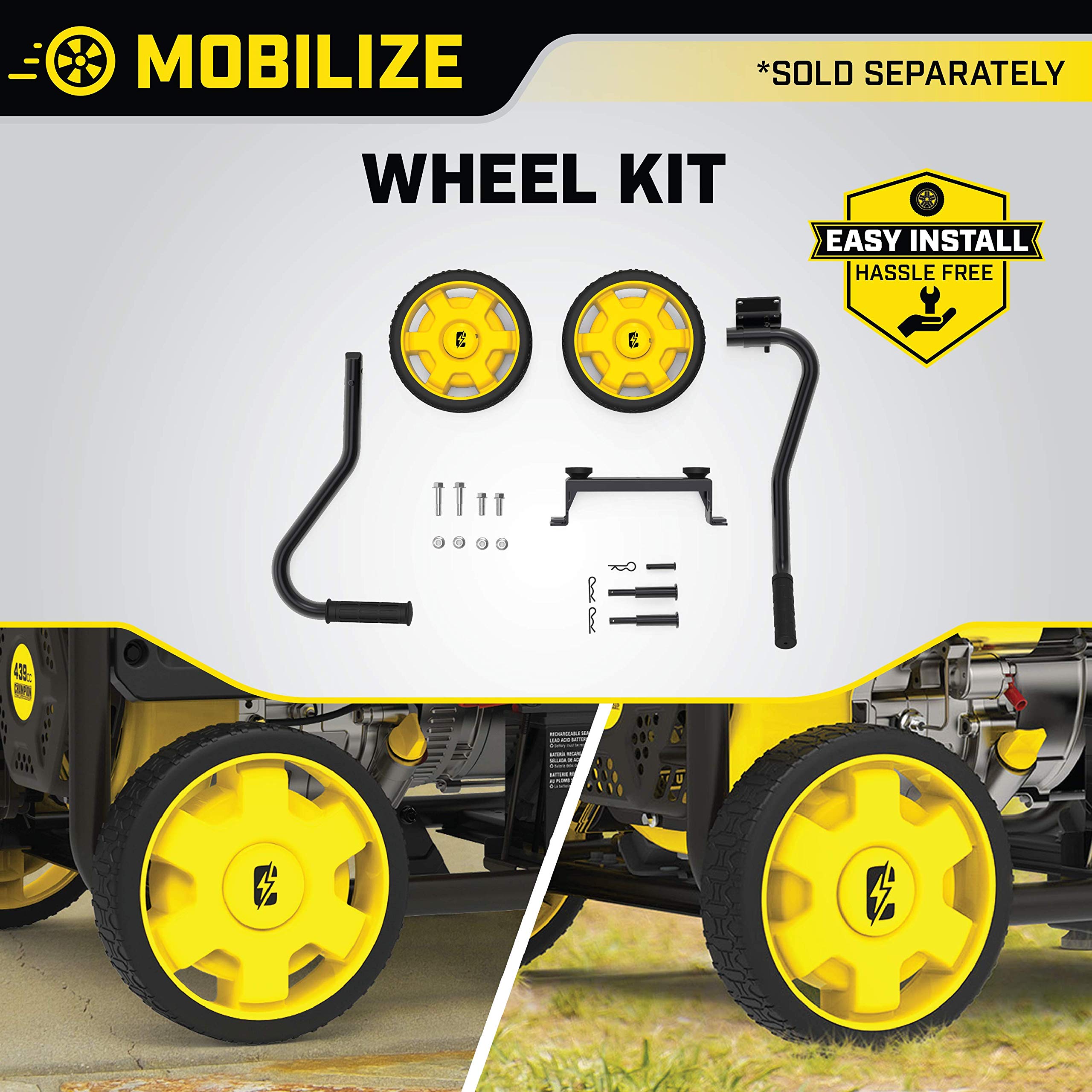 Champion Power Equipment 40065 Wheel Kit with Folding Handle and Never Flat Tires, for 2800-4750-Watt Generators, Black