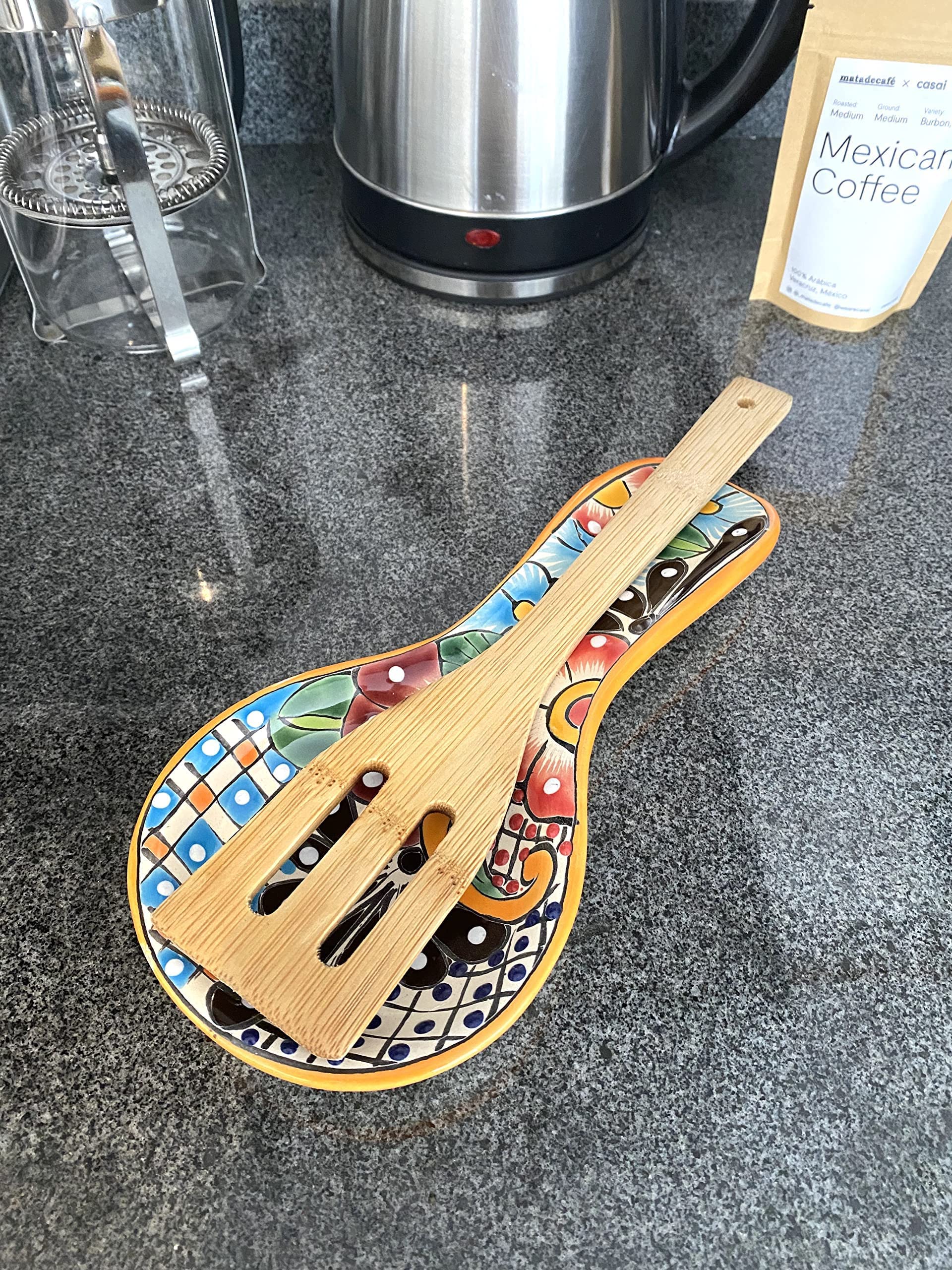 Colorful Ceramic Spoon Rest β Hand-Painted Large Talavera Kitchen Utensil Holder for Counter & Stove Top in Gift Box - Dishwasher Safe Lead Free Cooking Ladle Dish Mexican Style Cuchara Multicolor