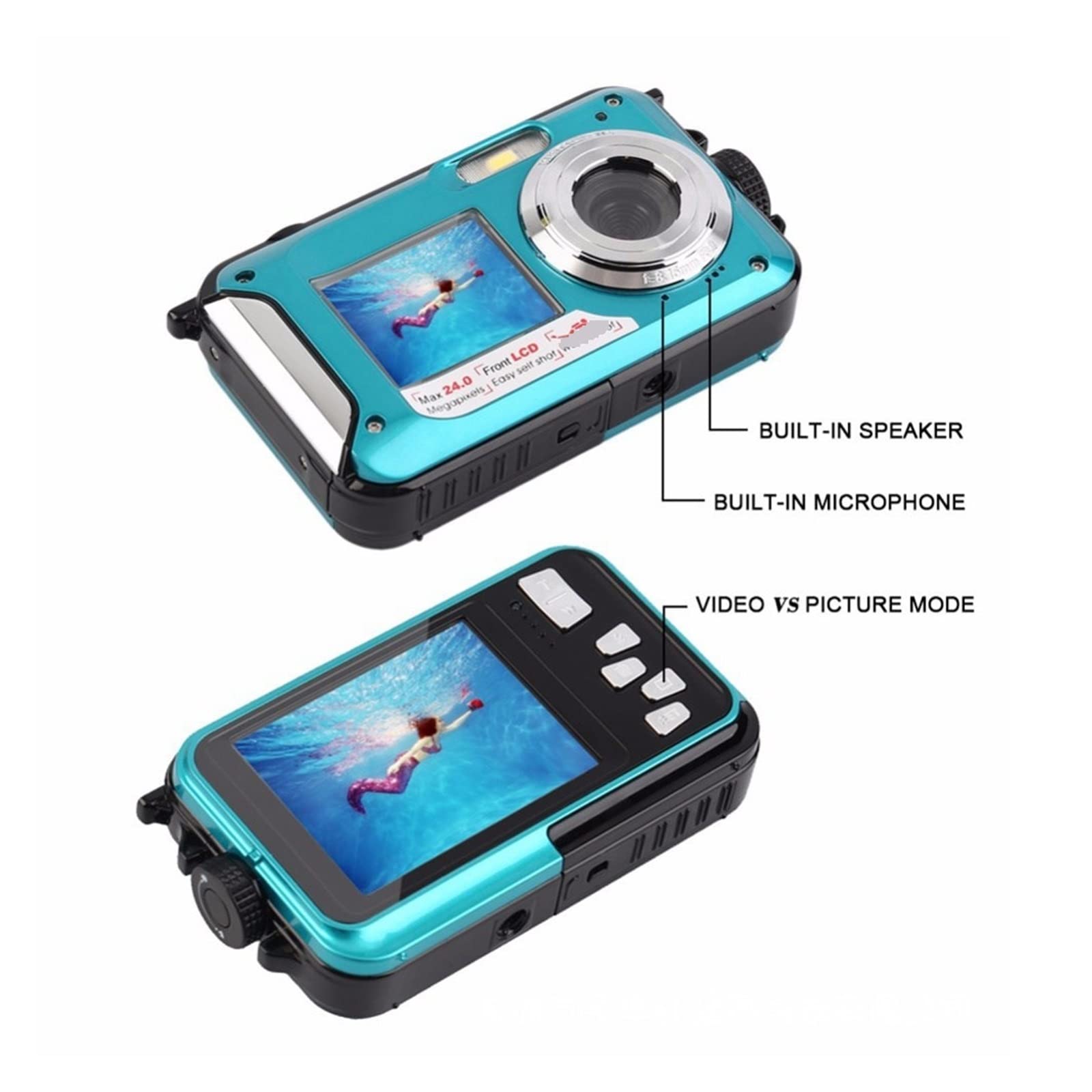 Camera Aparat Cyfrowy Ekran Aparat Cyfrowy Selfie Wideorejestrator Do Podwodne Nagrywanie DV Digital Camera (Color : Blue)