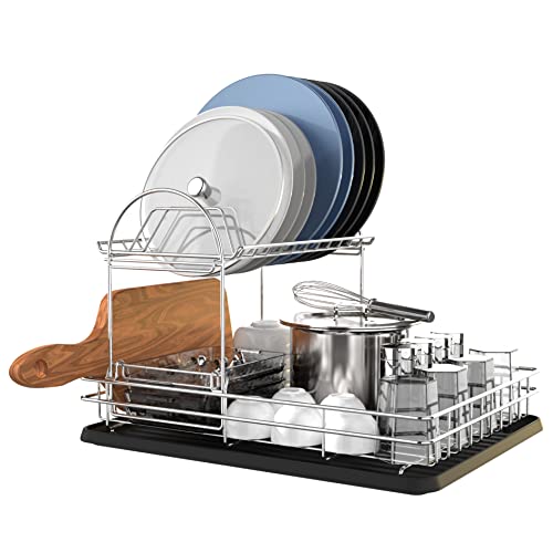 EMT ETRENDS Large Dish Drying Rack,2-Tier Dish Racks for Kitchen Counter,Rust-Proof Detachable Dish Drainers for Sink with Drainboard,Utensil Holder（Chrome Plating，Steel）