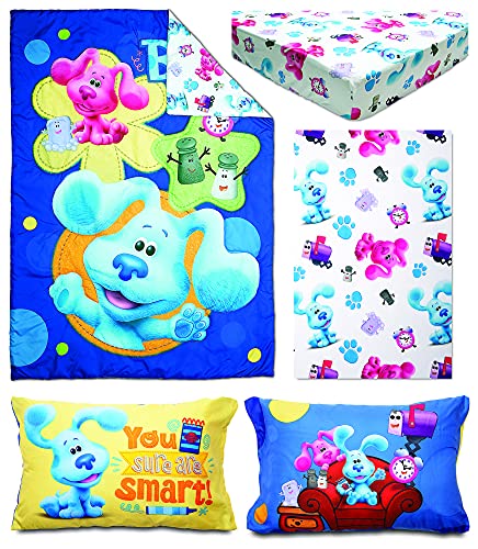 Blues Clues You Are Smart 4 Piece Toddler Bedding Set β Includes Comforter, Sheet Set β Fitted + Top Sheet + Reversible Pillowcase for Boys And Girls Beds, Blue