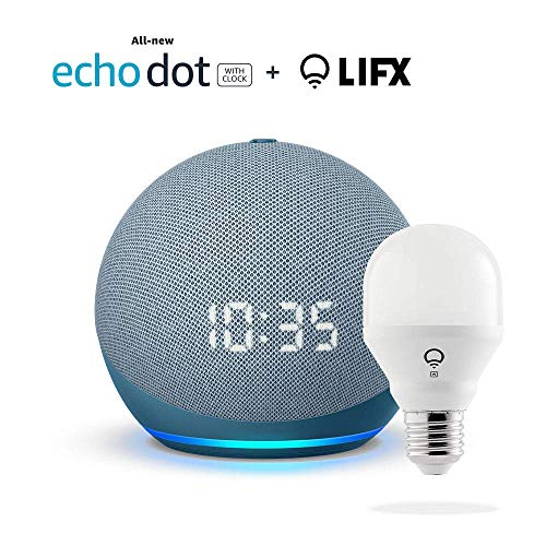 All-new Echo Dot with clock (4th Gen) - Twilight Blue - bundle with LIFX Smart Bulb (Wi-Fi)