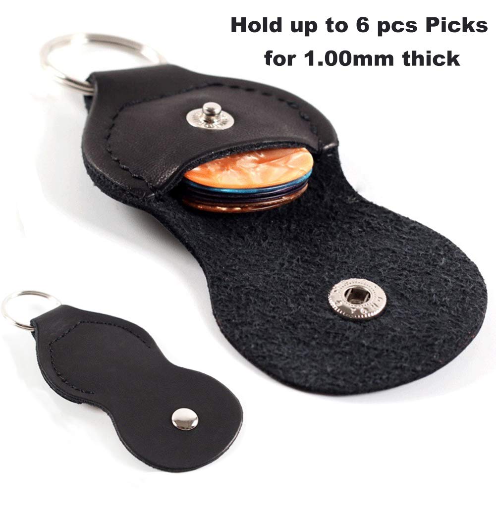 Elrido Guitar Picks Maker DIY Guitar Pick Punch Cutter with Leather Key Chain Pick Holder and 2 Pick Strips Sheet, Guitar Picks Making Tool Puncher Plectrum Punch Perfectly Every Time (1mm, Black)