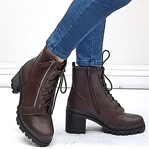 Cow Print Boots for Women Up Lace Heel Chunky Short Wide Calf Cowboy Boots Women Chunky Block Heel Square-Toe Comfortable Short Black Boots