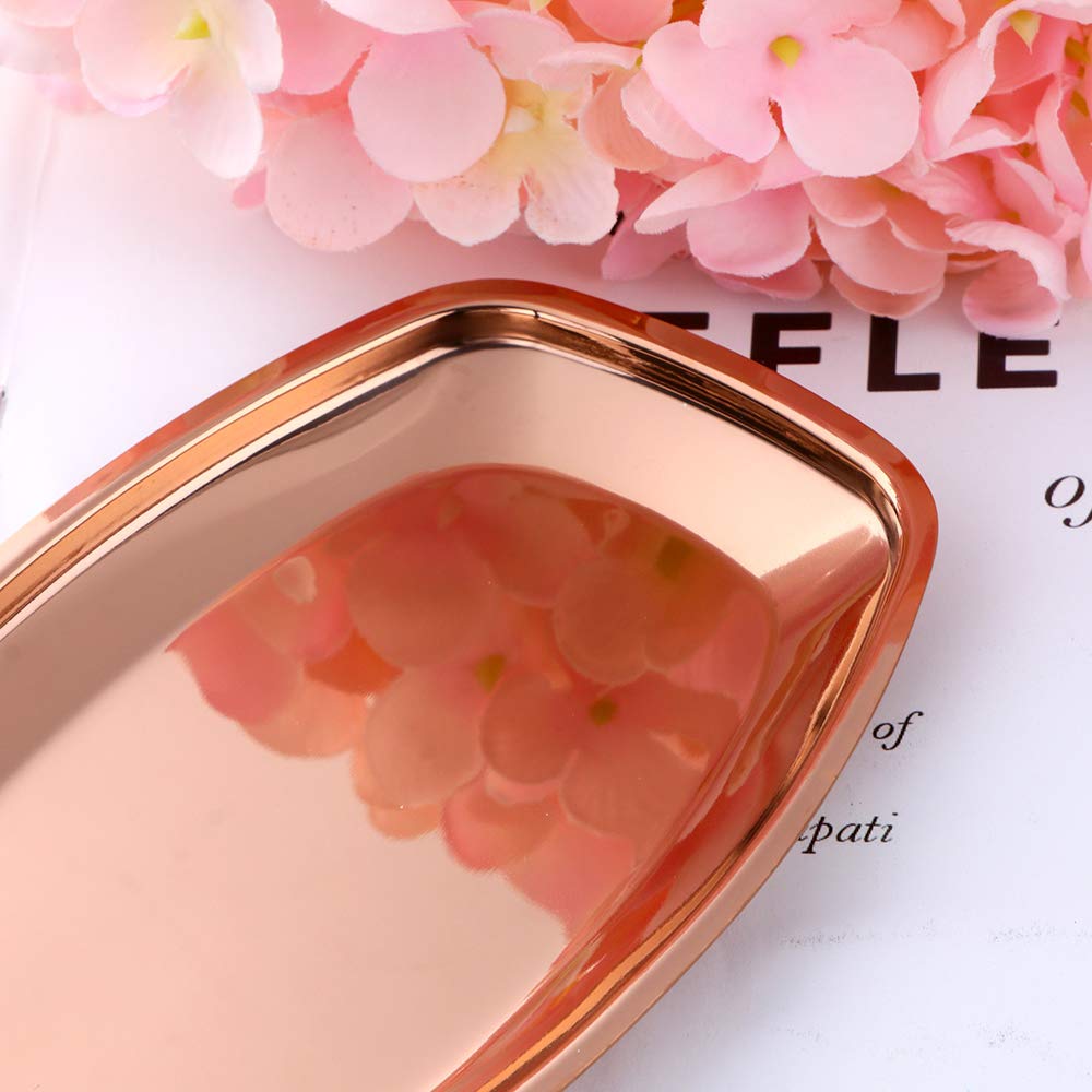 Buyer star Rose Gold 2PCS 7.12inch Stainless Steel Square Tray Fruit Trays Storage Tray Dish Plate Cosmetics Jewelry Decorative Organizer