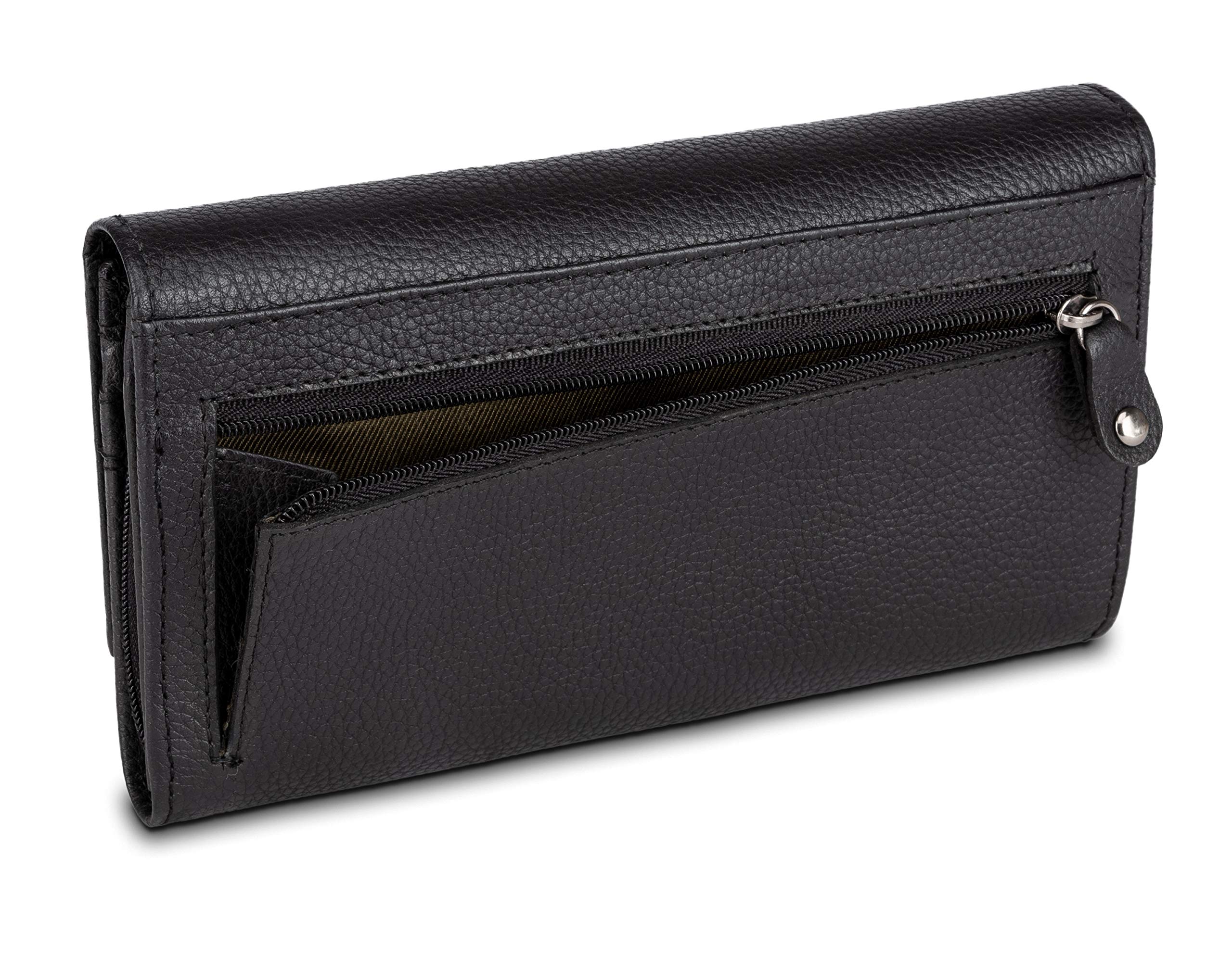 LEABAGS Leather Wallets for Women - RFID Blocking Button Closure 18 credit card slots - Women's Wallets Small Genuine Leather Bifold Compact