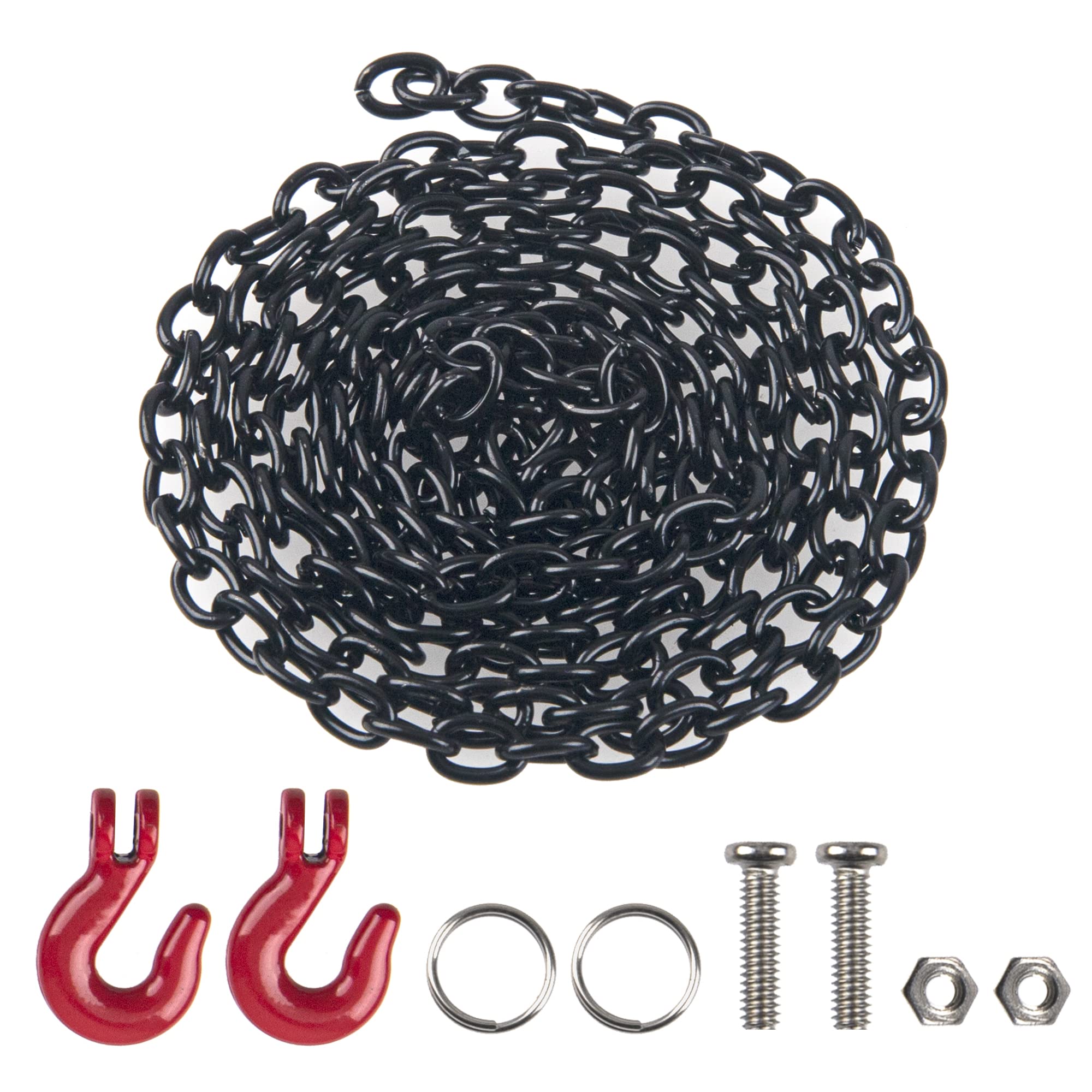 ShareGoo Mini Metal Trailer Chain with Tow Hook Decoration Accessories Compatible with Axial SCX10 HSP 94180 RC4WD D90 Traxxas TRX4 CC01 1/10 RC Crawle (Black)