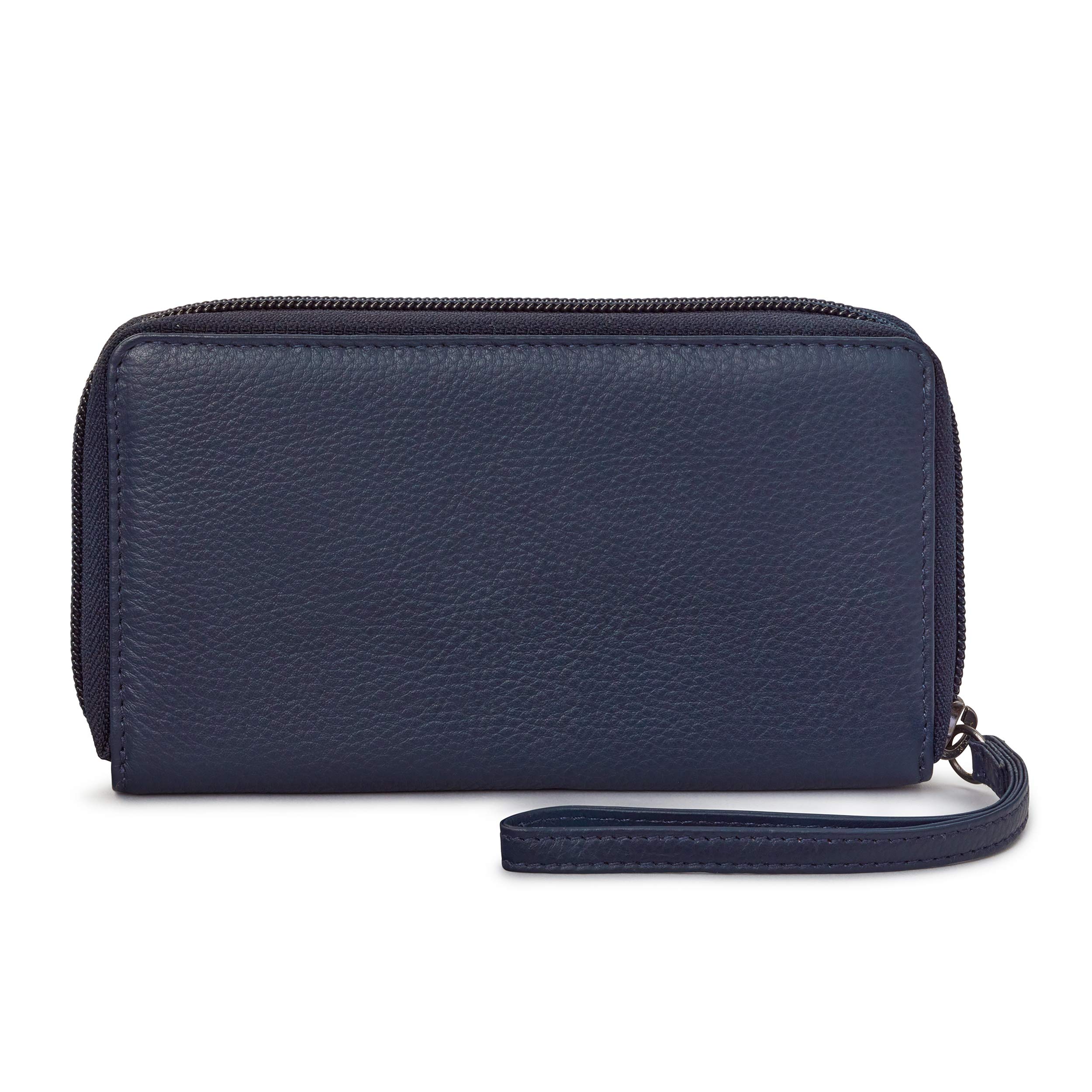 Yoshi Jane Austen Bookworm Ladies Purse, Genuine Leather Womens Wallet, Zip Round with Wrist Strap, Navy, One Size