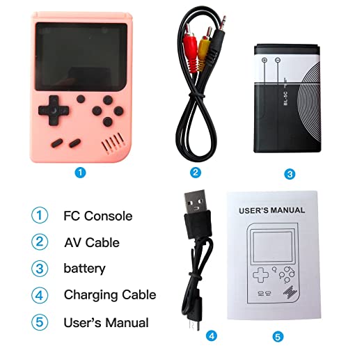 Built-in 500 Classic Games Support 8-bit FC games Handheld Retro Video Game Console Gameboy Kids Gifts (Pink)