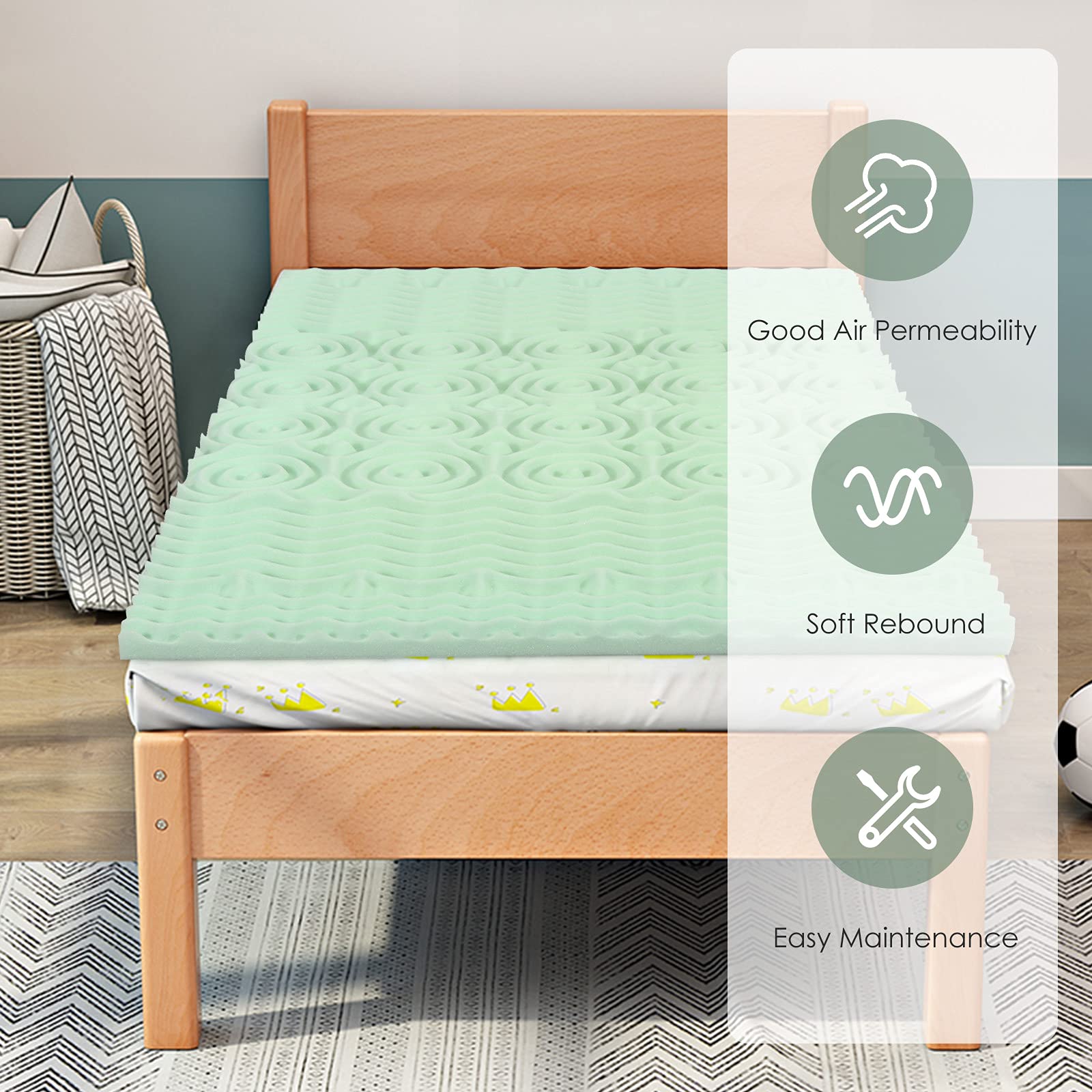 Giantex 3 Inch Queen Mattress Topper, Mattress Pad for All-Night Comfy, 5-Zone Bed Topper, Pressure Relief Mattress, Dorm Foam Topper