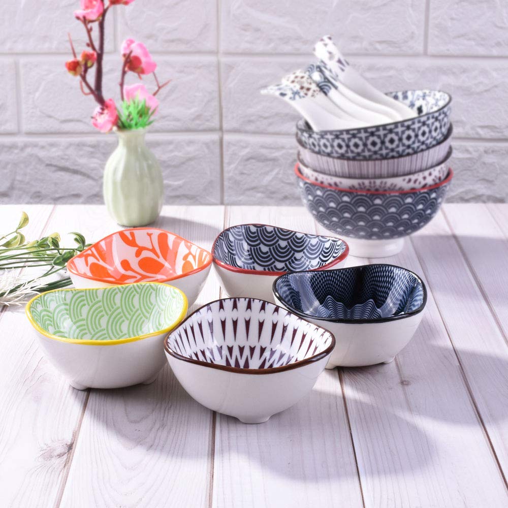 BOSILI Ceramic Soy Sauce Dishes set of 5, Japanese Soy Dishes Dipping Bowls Sauce Cups for Dumpling Sushi