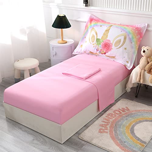 Wowelife Toddler Bedding Sets for Girls, Premium 4 Piece Unicorn Bedding Toddler Bed Set Rainbow, Pink Toddler Comforter Set, Super Soft and Comfortable for Toddler