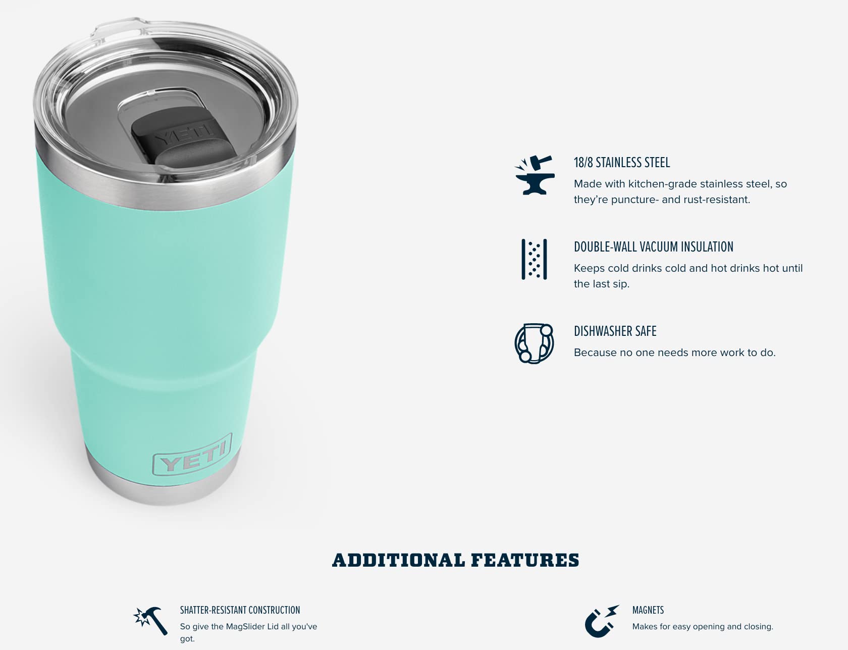 YETI Rambler 30 oz Tumbler Retired Colors, Stainless Steel, Vacuum Insulated with MagSlider Lid, Offshore Blue
