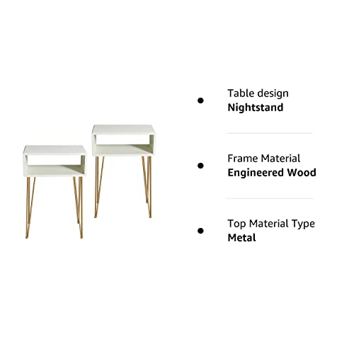 COZAYH Modern Contemporary Nightstand Set of 2, Extreme Minimalism End Table Open Shelf Style Bedside Table on Metal Hairpin Legs (White&Gold)