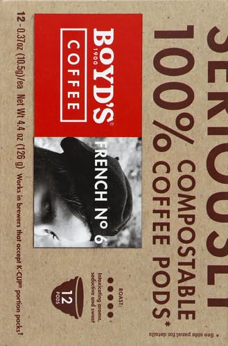 Boyd's Coffee French No. 6 Coffee –Ground Dark Roast– Blended from 100% Arabica – Rich & Full-Flavored – Single Cup - Pack of 12.