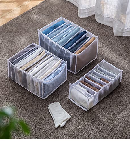 NMGOI 7 Grid Wardrobe Clothes Organizer For Drawers,Closet Organizers And Storage,Foldable,Washable Clothing Storage Bins,Storage Containers For Clothes, White