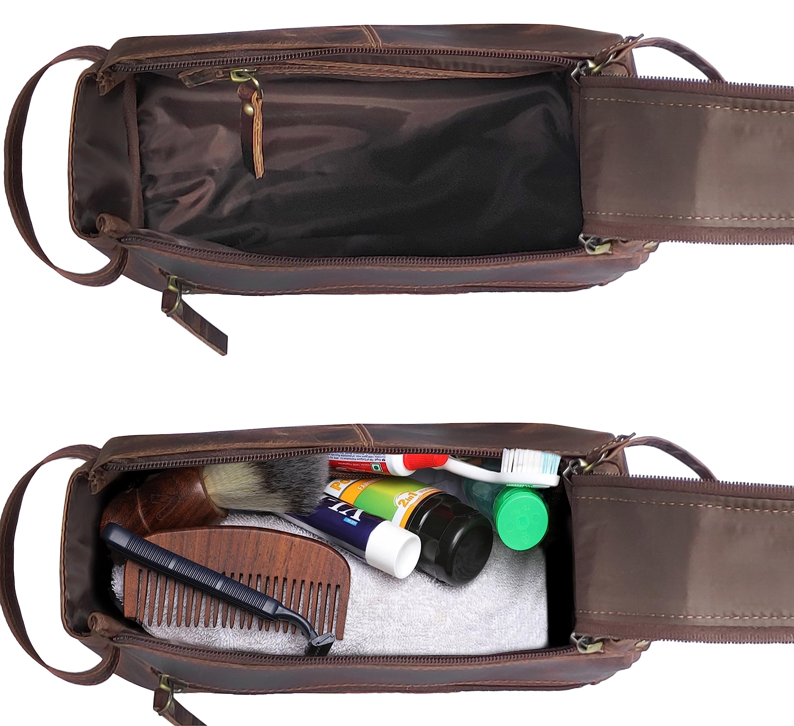 RUSTIC TOWN Leather Toiletry Bag for Men - Hygiene Organizer Travel Dopp Kit (Walnut Brown)