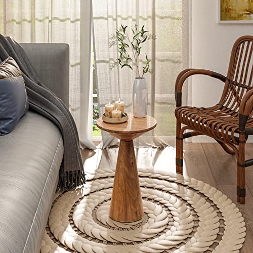 COZAYY Small Pedestal End Table Round Farmhouse Martini Table Wood Plant Stand Rustic Drink Table for Small Space Living Room, Walnut