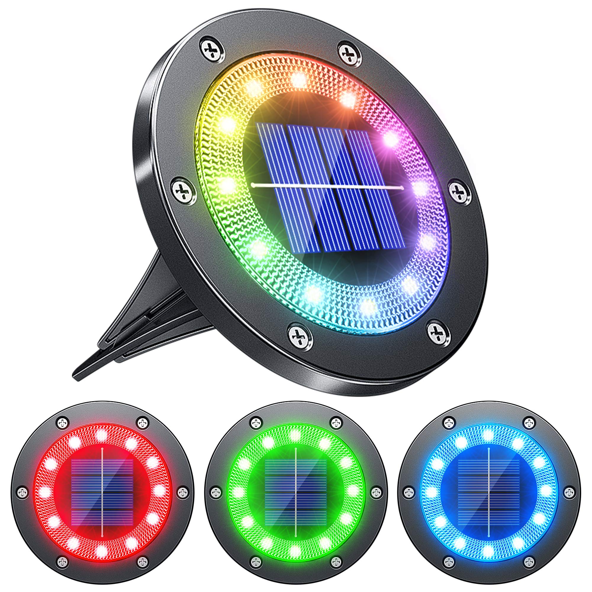 Biling Solar Ground Lights Outdoor Grid Design Shell, Solar Powered Frosted Black Outdoor Waterproof, 8 LED Solar Disk Lights for Pathway Garden Yard Landscape Patio Lawn - Warm White (4 Pack)