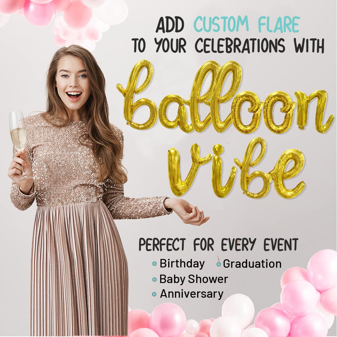 Balloon Vibe Custom Letter Balloons 16 Inch – Cursive Foil Balloon Letters Alphabets & Numbers Personalized Balloons – Create Mylar Balloon Banner for Birthday, Anniversary, or Any Other Occasion