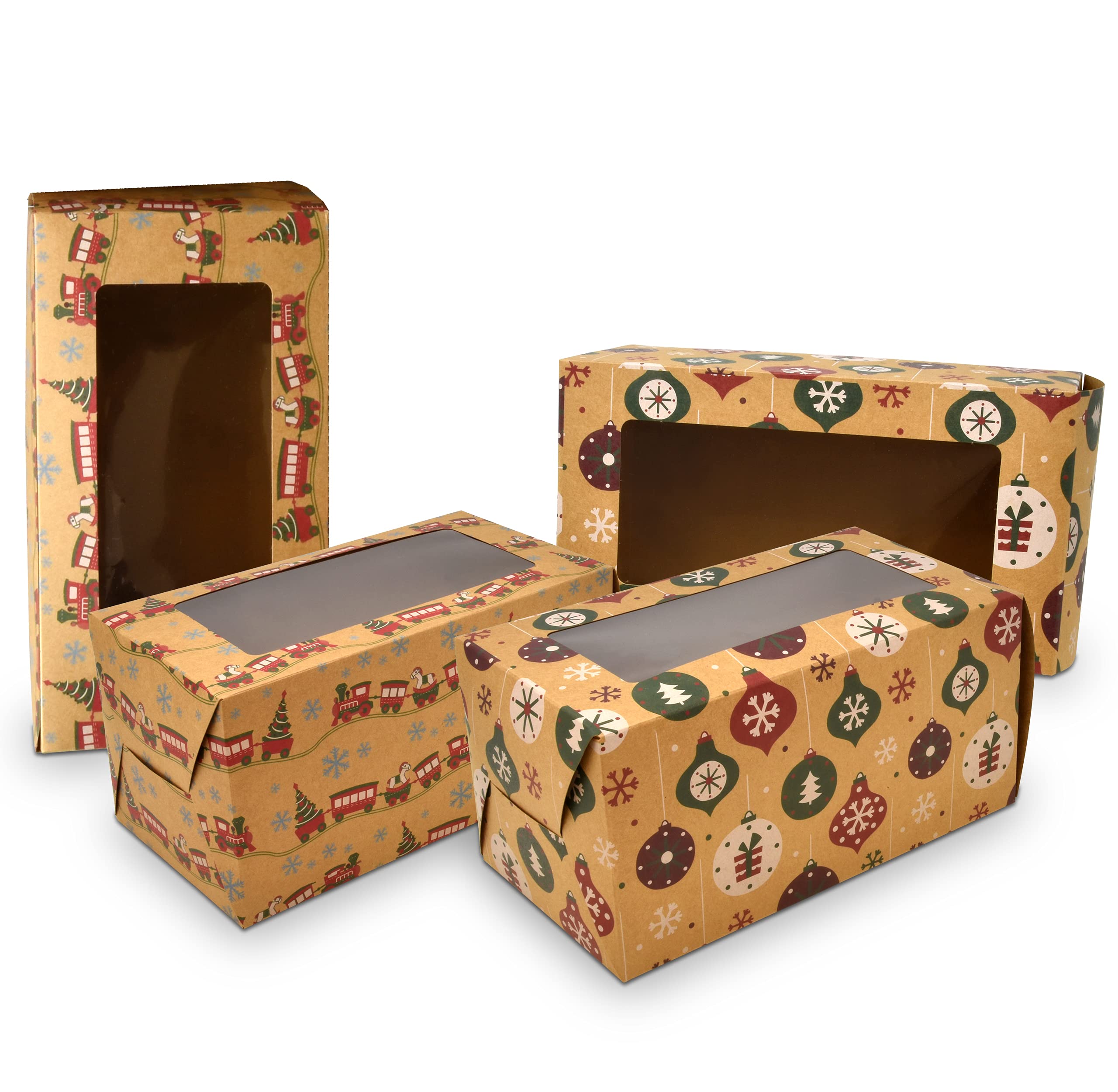 Gift Boutique 24 Christmas Bakery Boxes Holiday 2 Pound Loaf Pan Treat Boxes Brown Kraft Paper Box with Window for Baking Cupcake Goodies Food Gift Packaging Containers Party Favors 9" X 5" X 4.5"