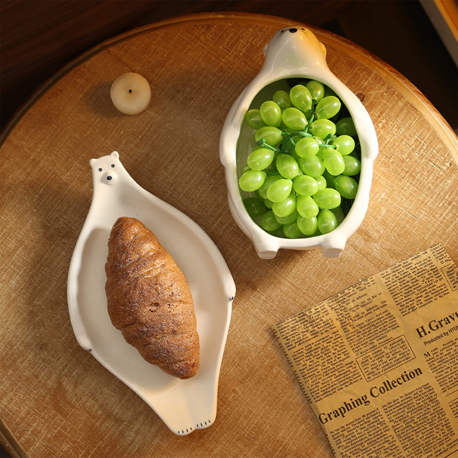 BAKOUSTAR Salad Bowl Small Ceramic Polar Bear Candy Dish Serving Bowl for Pistachio Peanuts Salad Soup Fruit Housewarming Gift, White, Dishware Safe