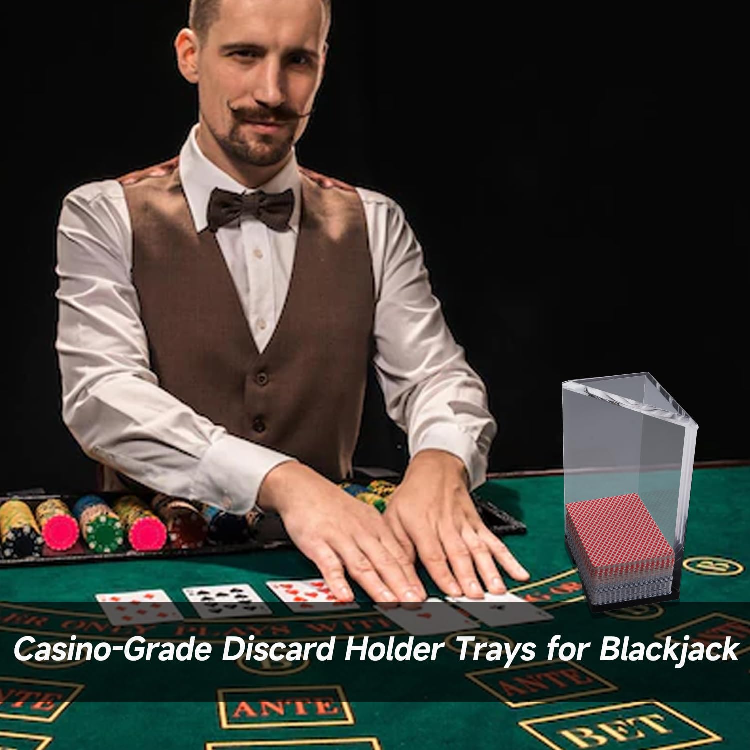 GSE Games & Sports Expert 6 Decks Acrylic Discard Trays, Casino Grade Discard Holder Trays for Blackjack, Bridge, Playing Cards